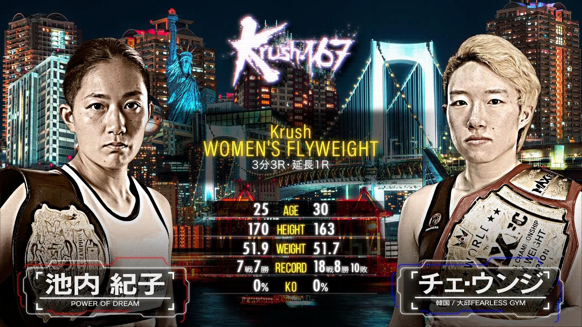 Krush 2024 - 11.16 Krush.167 - 第7試合/Krush女子フライ級/池内 紀子 vs チェ・ウンジ (格闘) | 無料動画・見逃し配信を見るなら | ABEMA