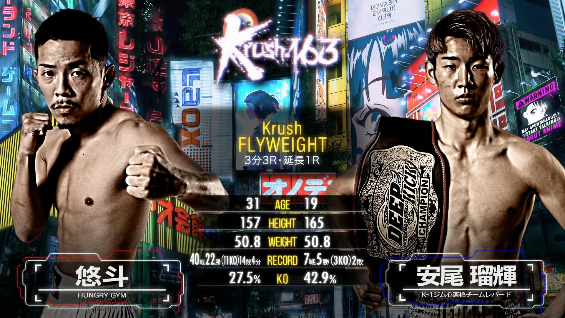 Krush 2024 - 7.27 Krush.163 - 第4試合/Krushフライ級 悠斗 vs 安尾 瑠輝 (格闘) | 無料動画・見逃し配信を見るなら | ABEMA