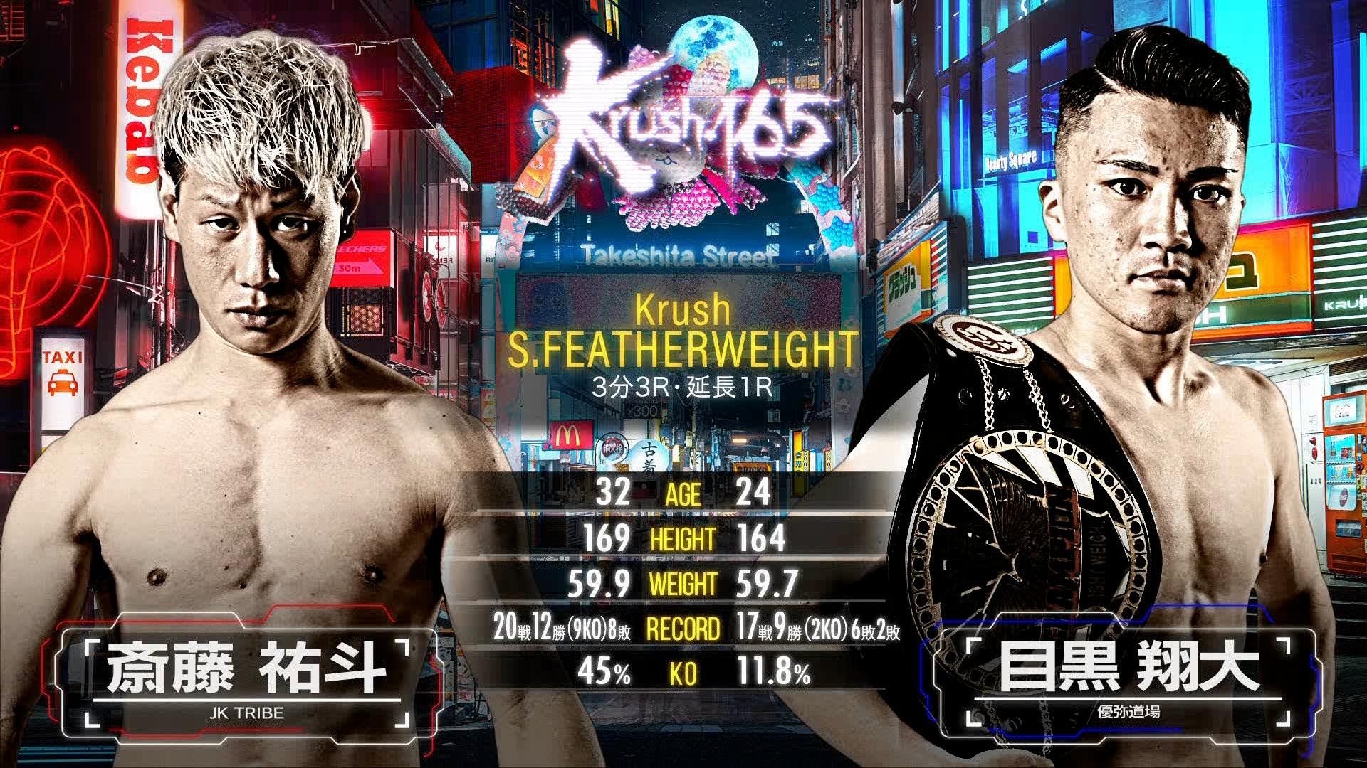 Krush 2024 - 9.28 Krush.165 - 第5試合/Krushスーパー・フェザー級/ 斎藤 祐斗vs目黒 翔大 (格闘) | 無料動画・見逃し配信を見るなら | ABEMA