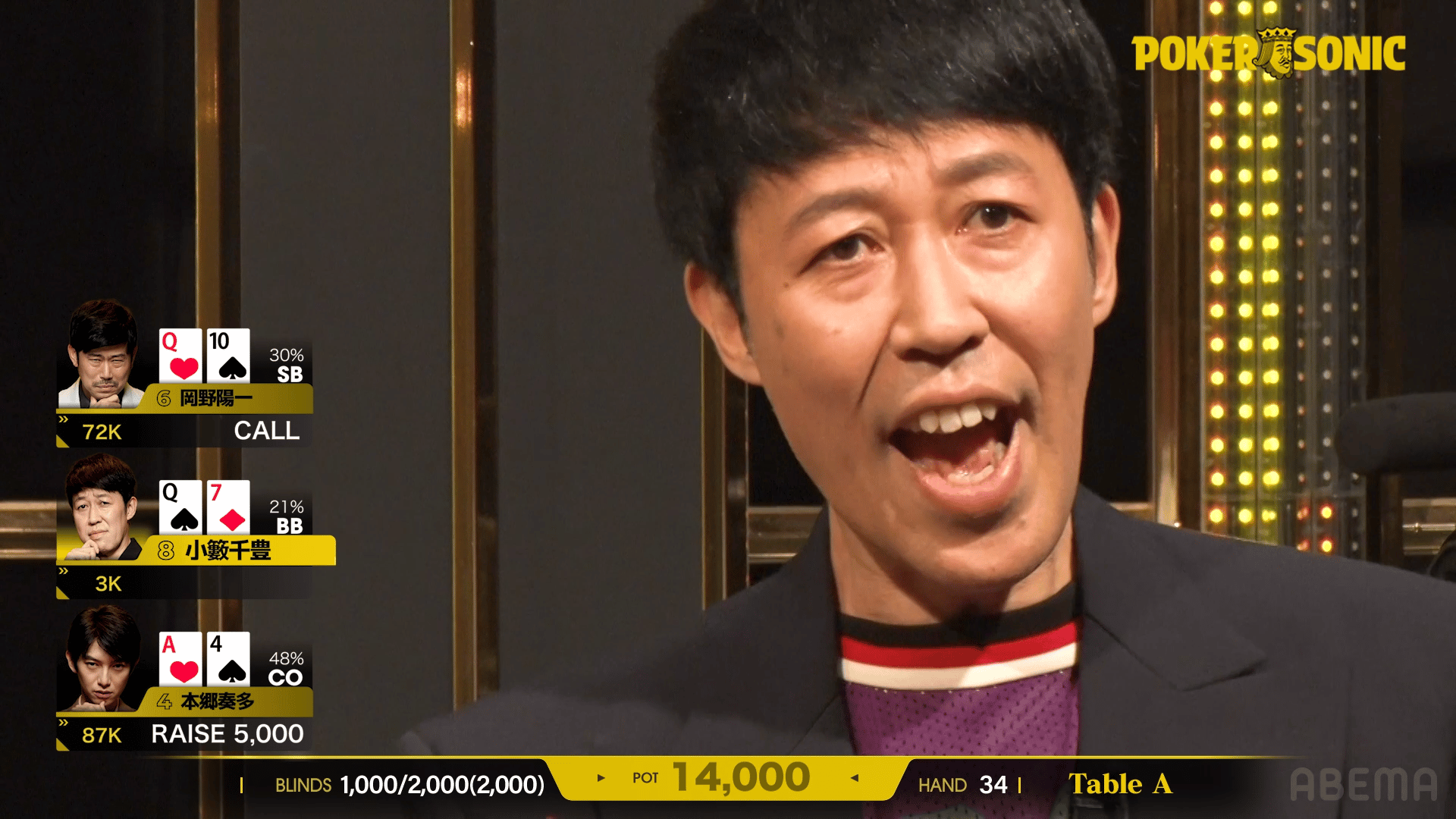 小籔覚悟の“オールのイン” A卓予選 - 小籔千豊presents POKER SONIC - 第1回 (バラエティ) | 無料動画・見逃し ...