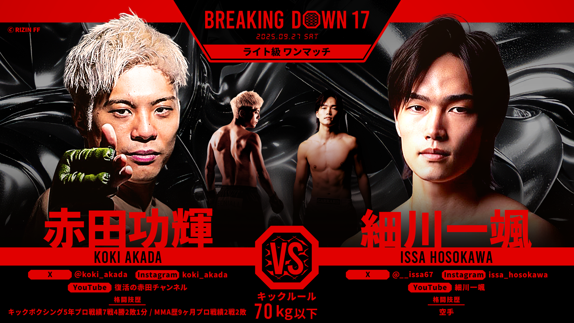 『BREAKING DOWN17（ブレイキングダウン17）』対戦カード・参加者・配信情報